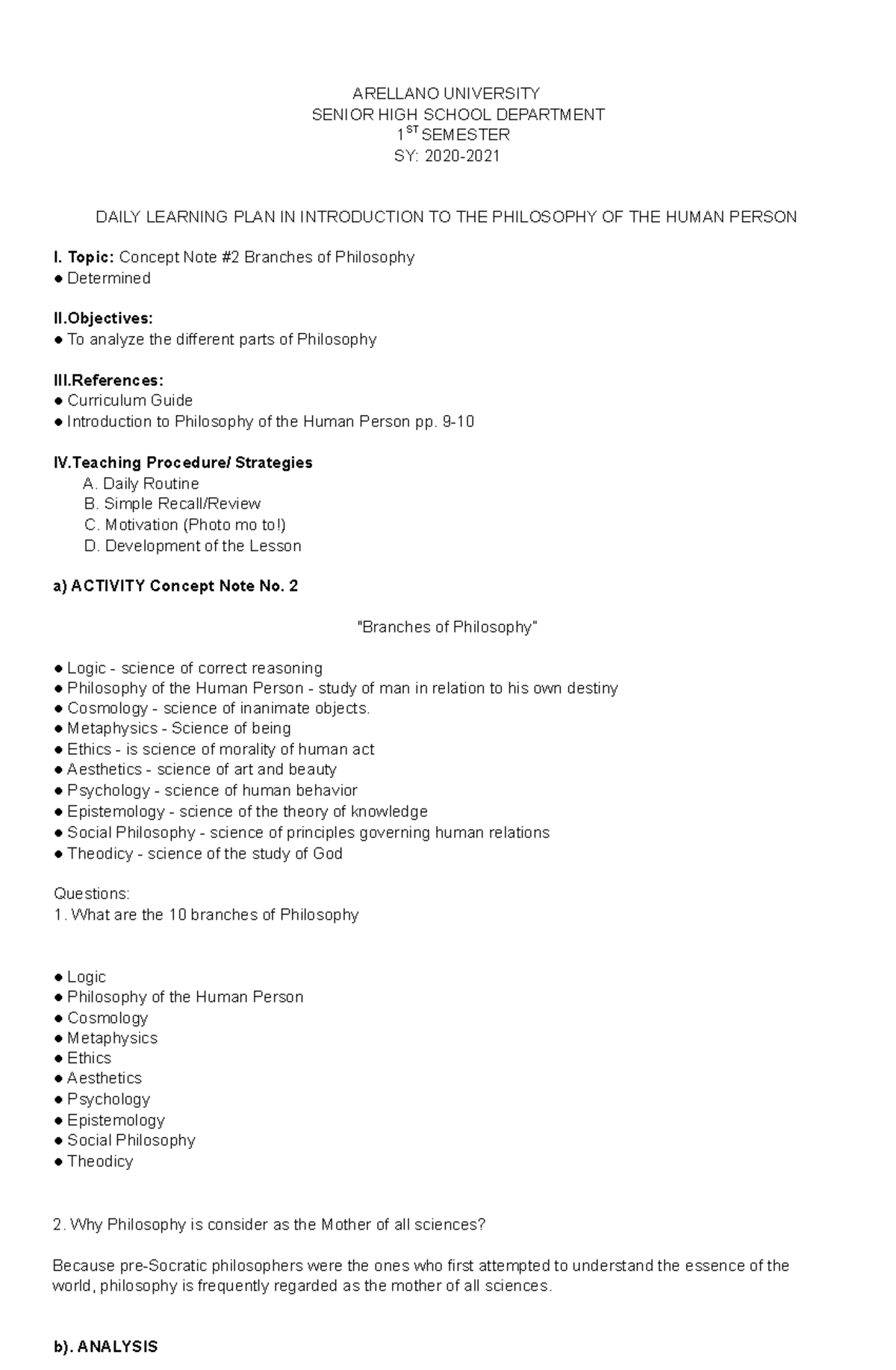 L02-DLP-Branches of Philosophy: Analyzing Philosophy's Various Parts ...