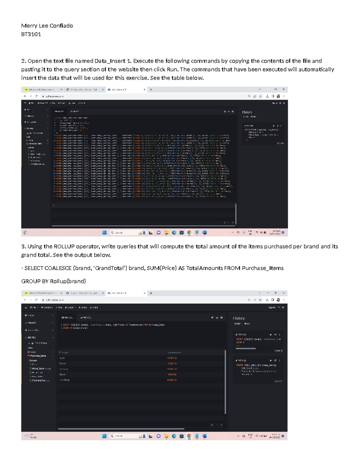 04 Hands-on Activity 1 - SQL ROLLUP Queries and Data Insertions - Studocu