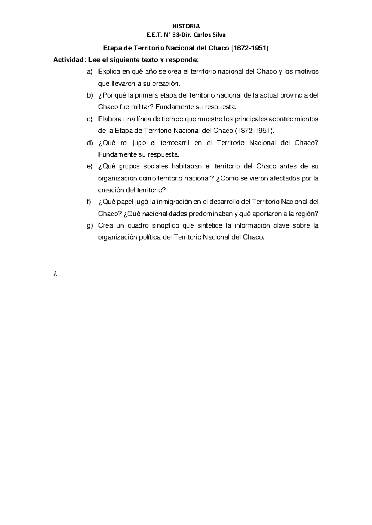 HISTORIA E.E.T. Carlos Silva: Actividades sobre el Territorio Nacional ...