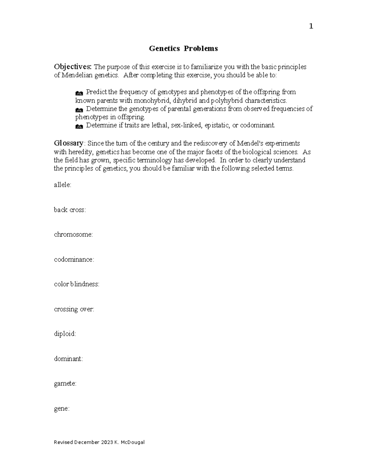 Genetics Exercises: Mendelian Inheritance & Trait Crosses (BIO 101) - Studocu