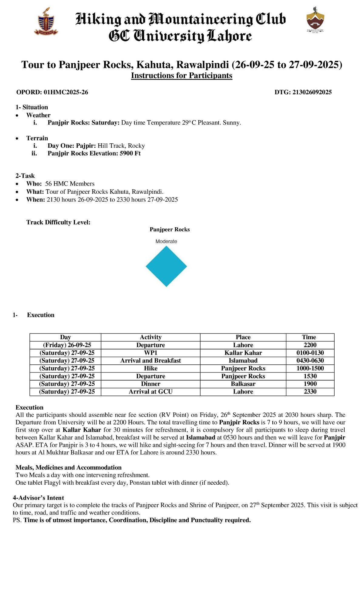Instructions for Participants: Tour to Panjpeer Rocks (Sept 2025) - Studocu