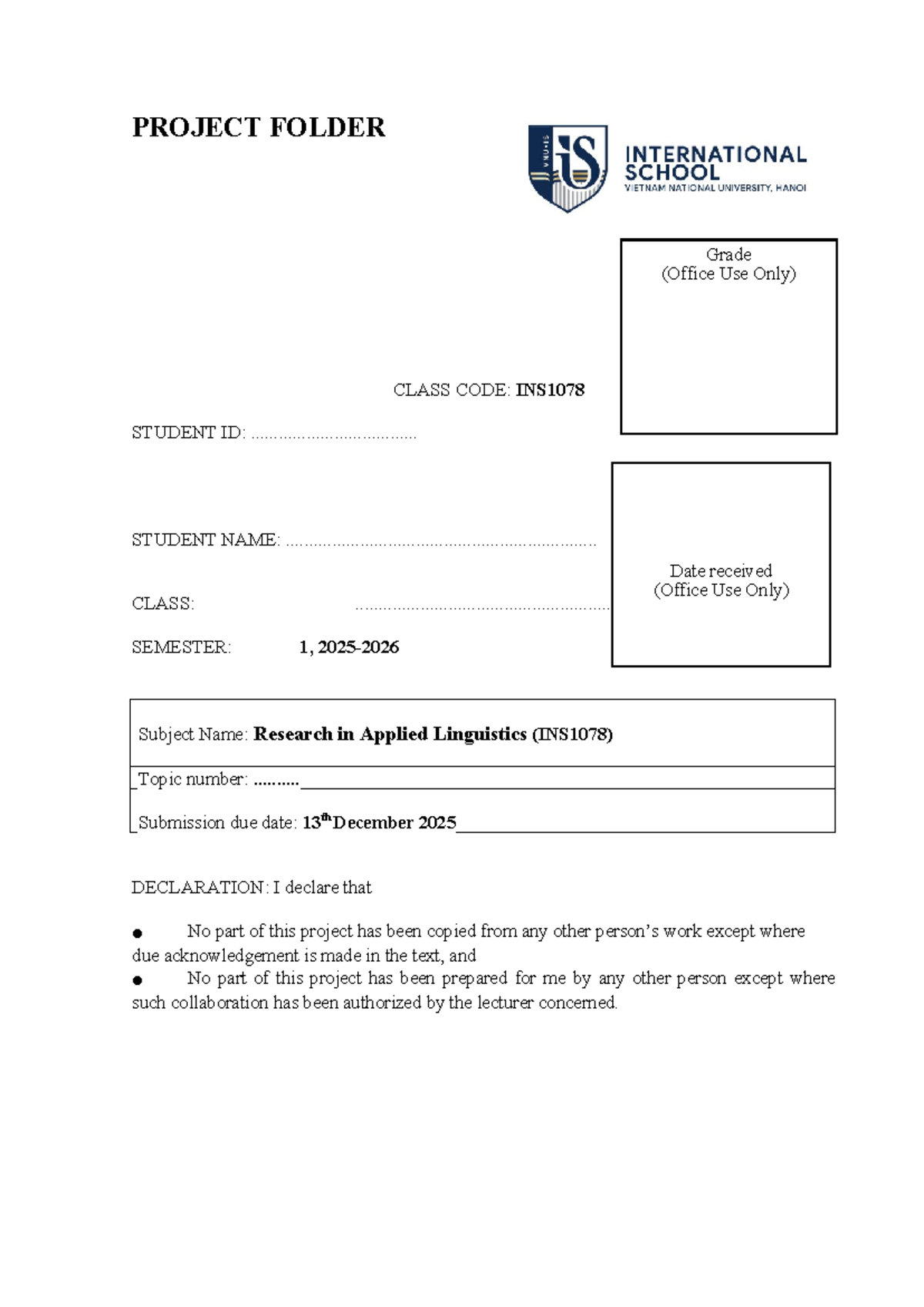 INS1078 Research Project Template for Applied Linguistics 2025-2026 ...