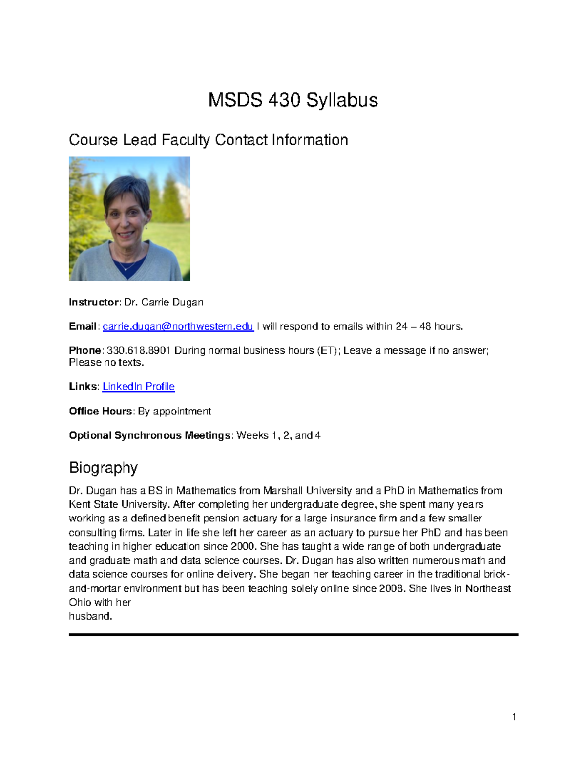 MS DSP 430 Course Syllabus Overview and Objectives - Studocu