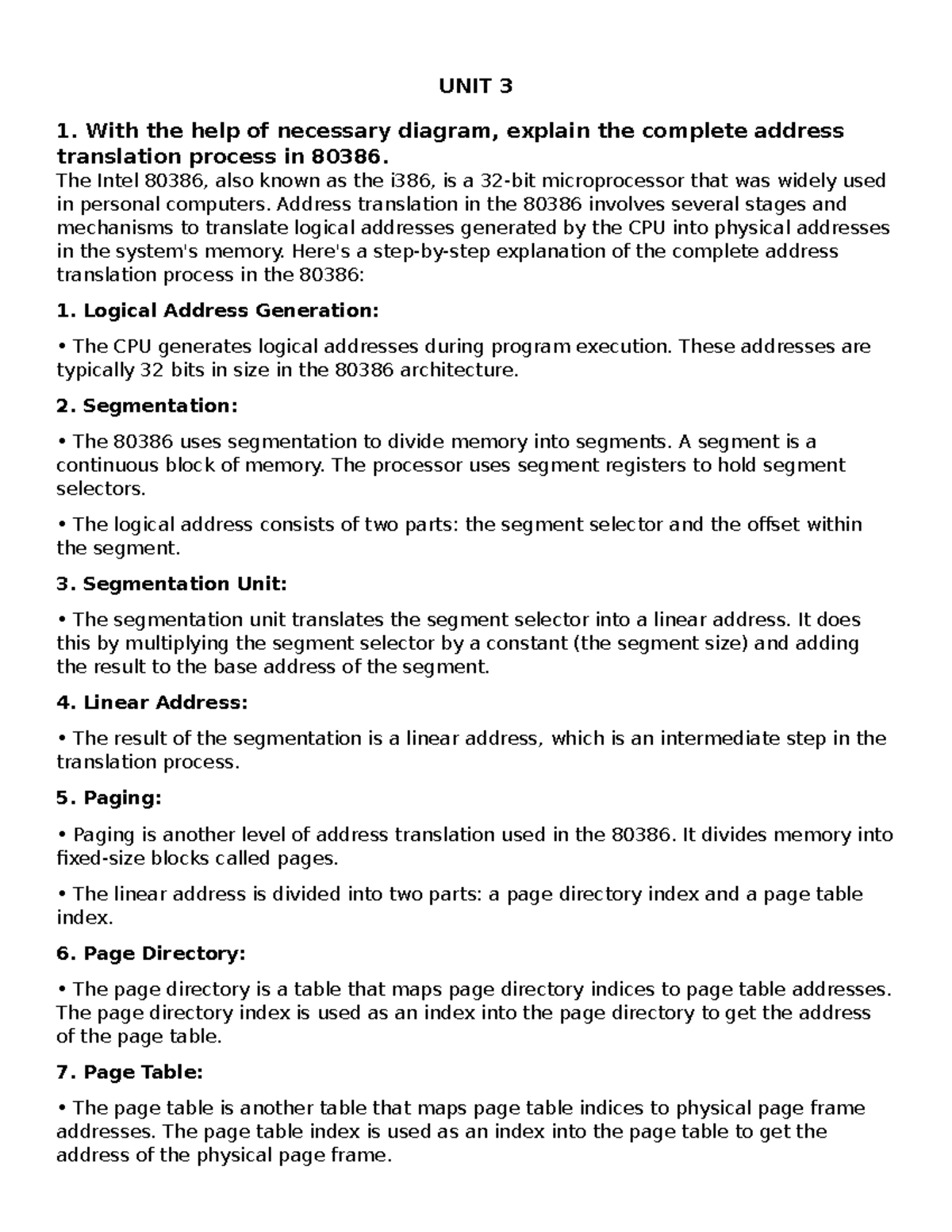 Endsem MP 80386 Address Translation & Descriptor Mechanisms - Studocu