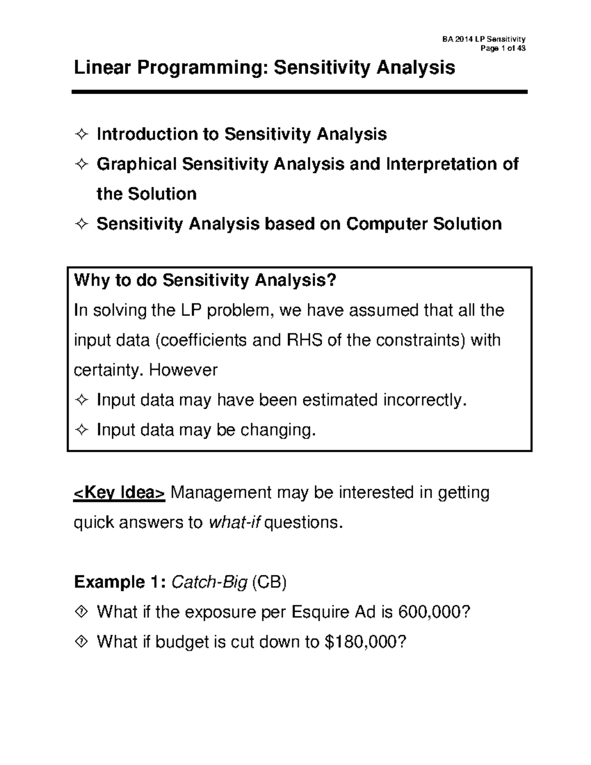 BA 2014 LP Sensitivity Analysis: Understanding Optimal Solutions - Studocu