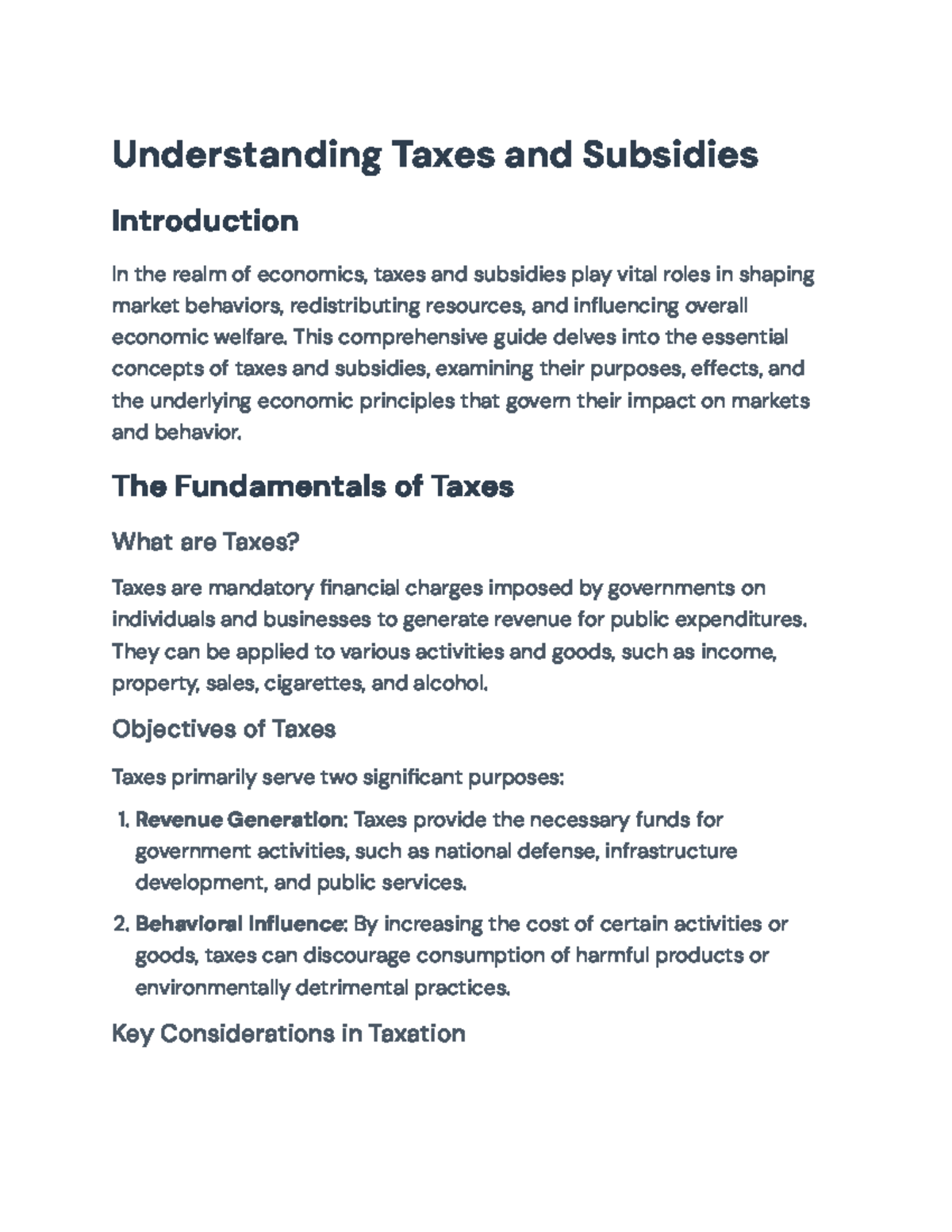 Understanding Taxes and Subsidies: Economic Principles and Impacts ...