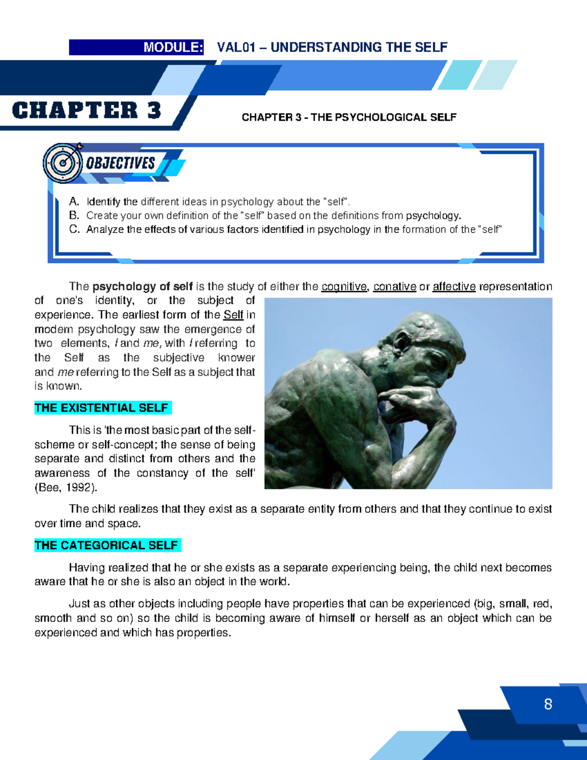 MODULE: OVAL01 UNDERSTANDING THE SELF CHAPTER 3 - THE PSYCHOLOGICAL ...