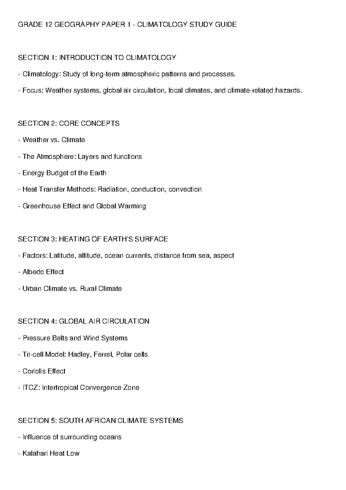 Grade 12 Geography Paper 1 Climatology Study Guide & Key Concepts - Studocu