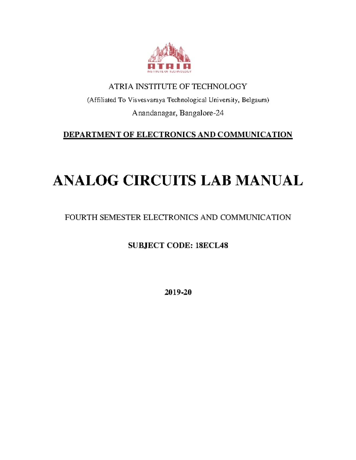 Analog Circuits Lab Manual Bvl302 4th Sem Ece Studocu