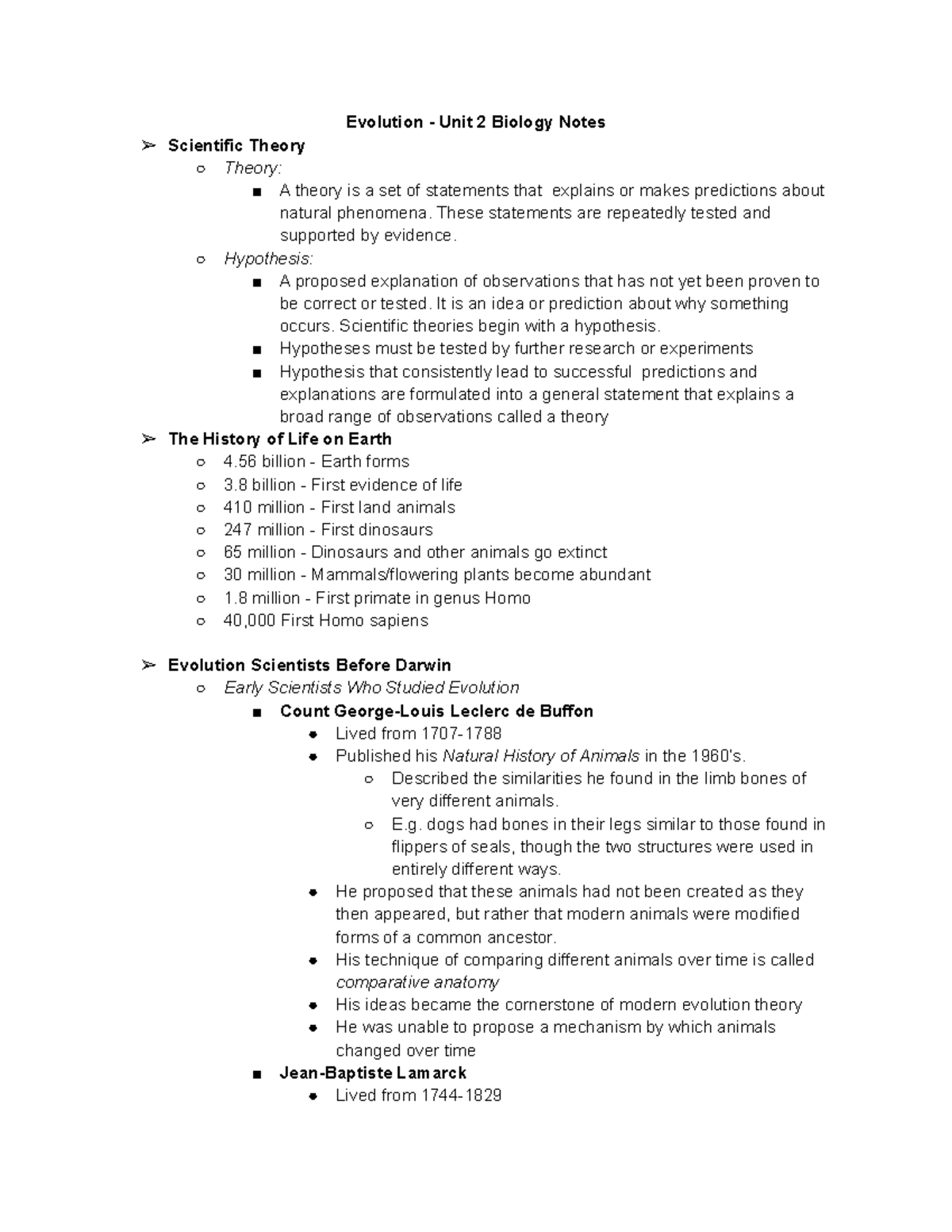 G11 Biology Unit 2 Final Exam Notes - Evolution Overview - Studocu