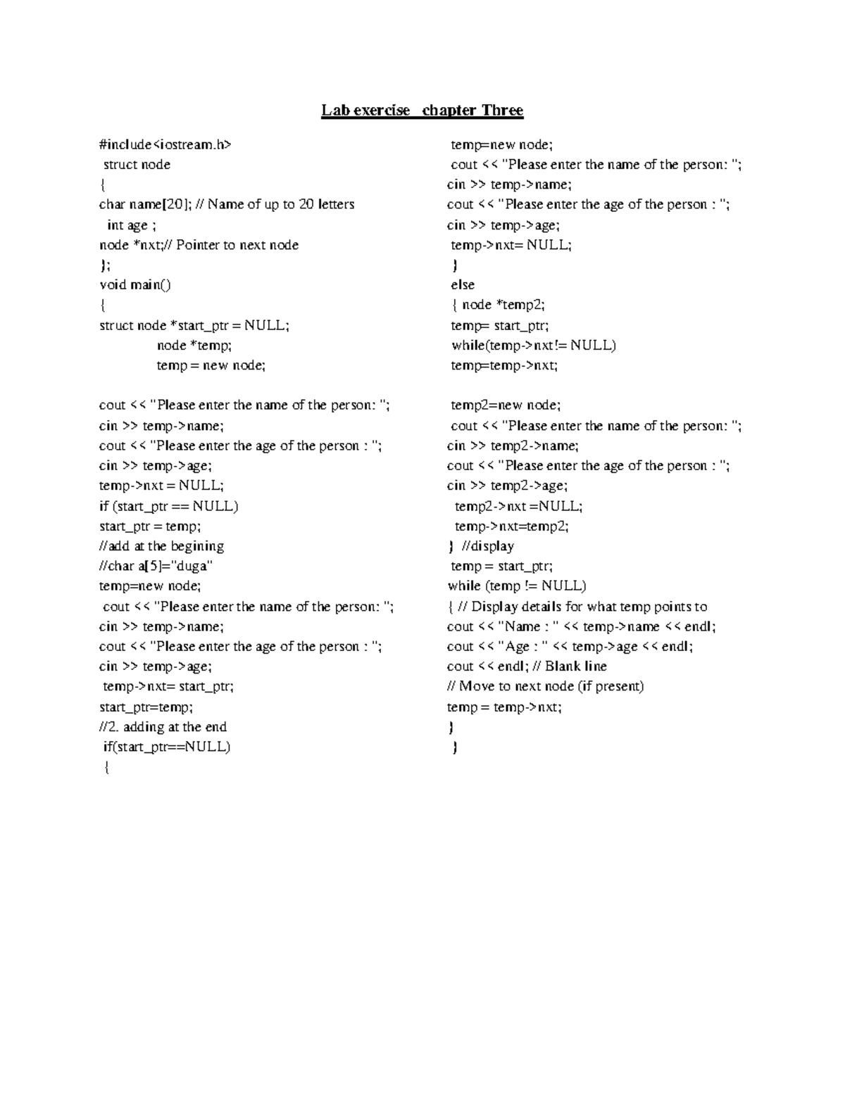 05 DSA Lab Exercise: Working with Linked Lists in Chapter Three - Studocu