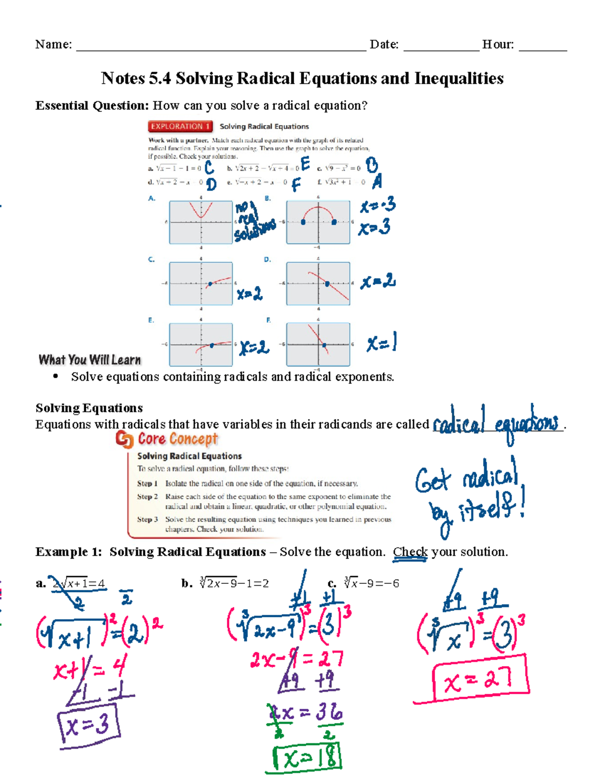 5.4 Solving Radical Equations & Inequalities - Comprehensive Notes ...