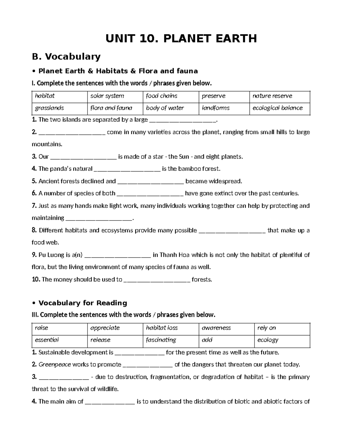 Bài Tập Global Success 9: Unit 10 - Planet Earth Vocabulary & Grammar ...