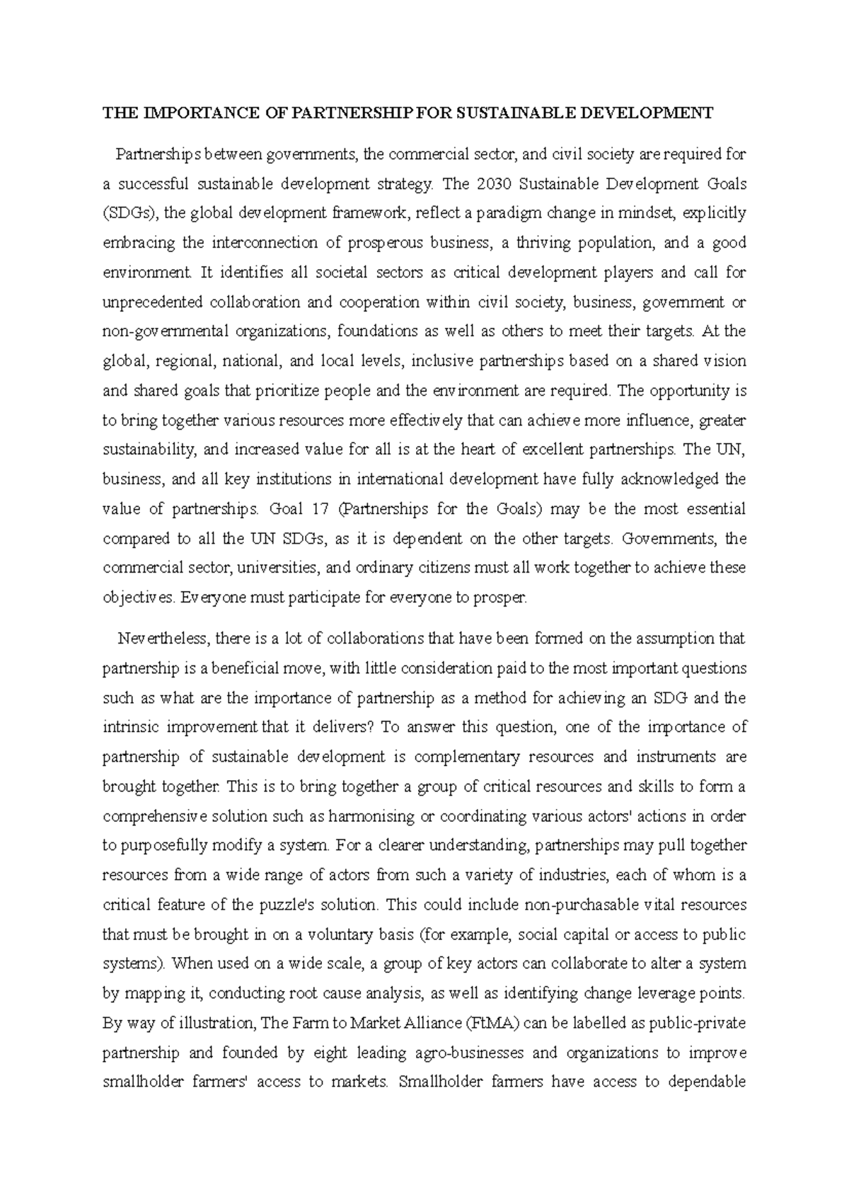 SDG partnership PAD350 - THE IMPORTANCE OF PARTNERSHIP FOR SUSTAINABLE ...