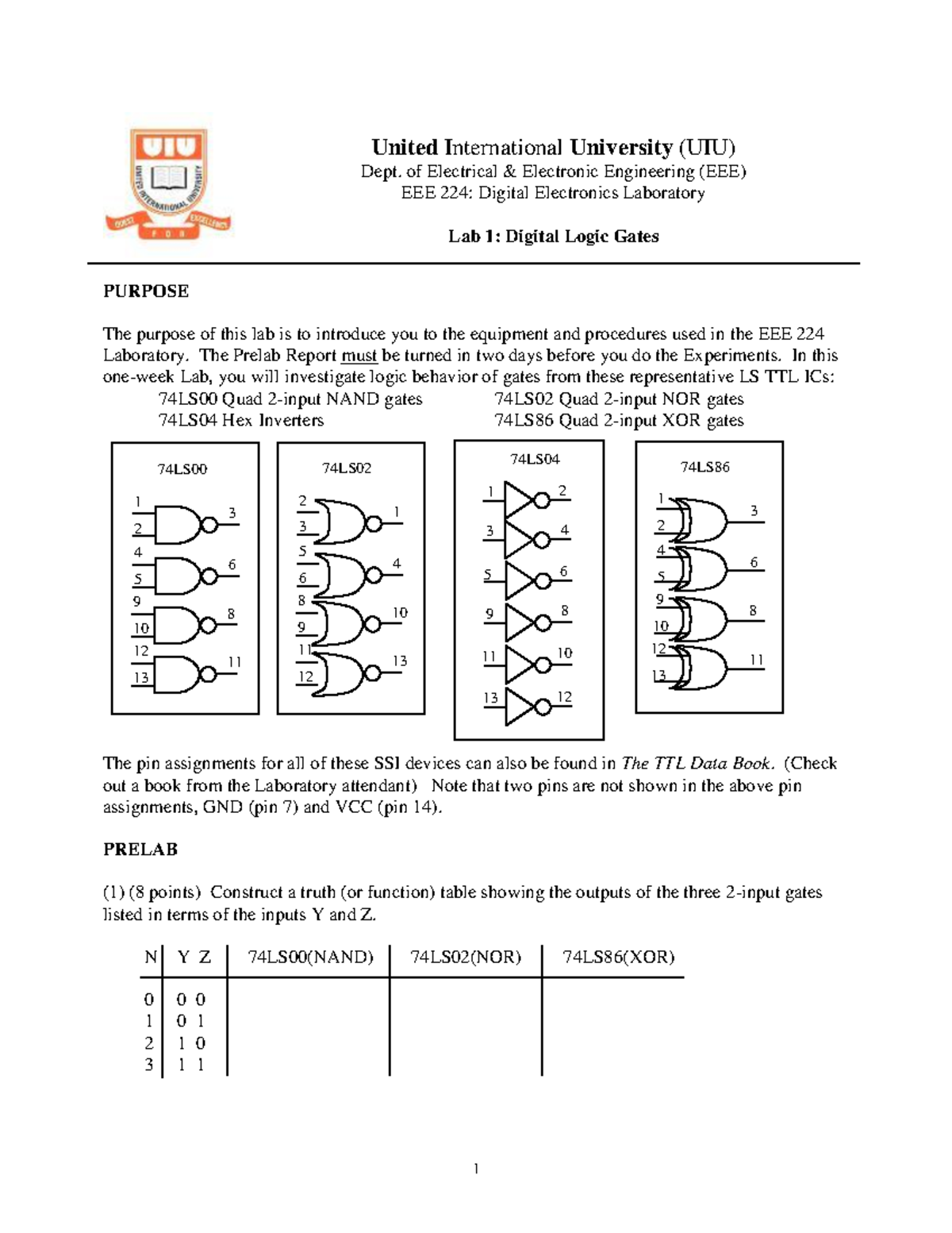 Lab1 - Digital Logic Gates - United International University (UIU) Dept ...