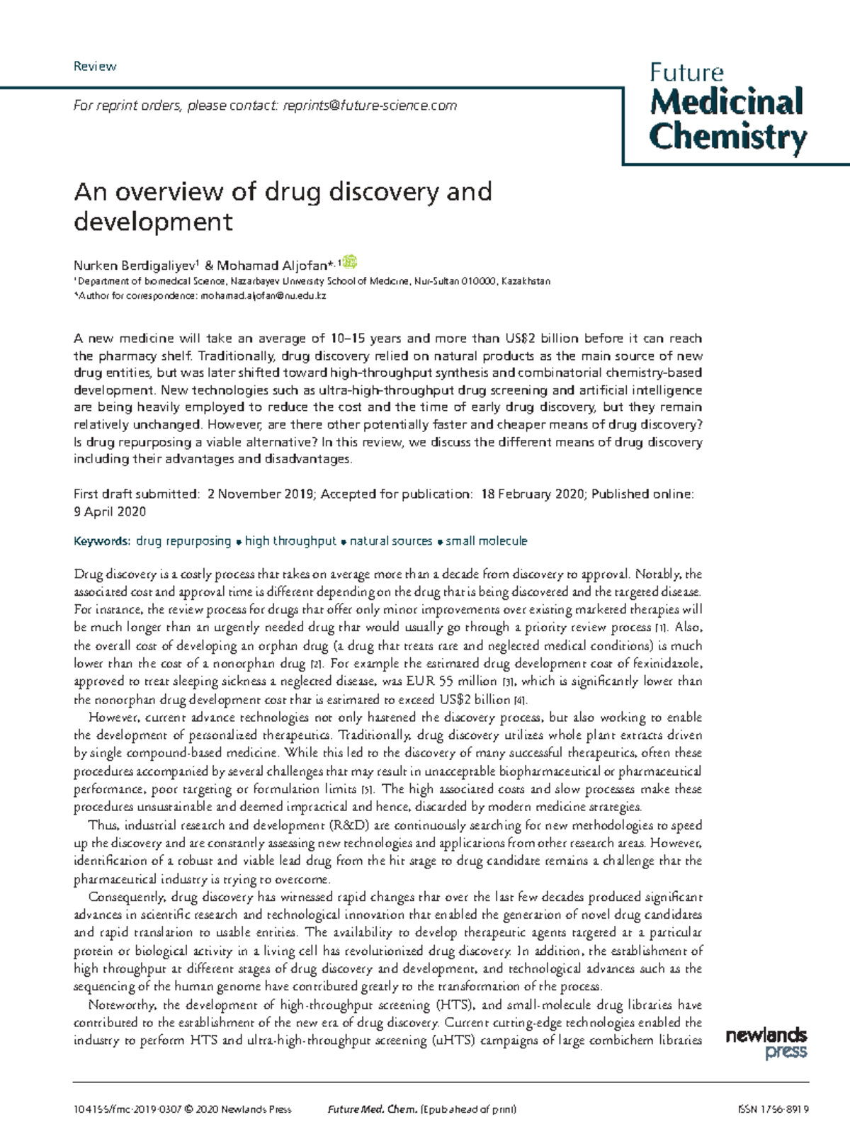 Review of Drug Discovery & Development: Insights and Innovations - Studocu