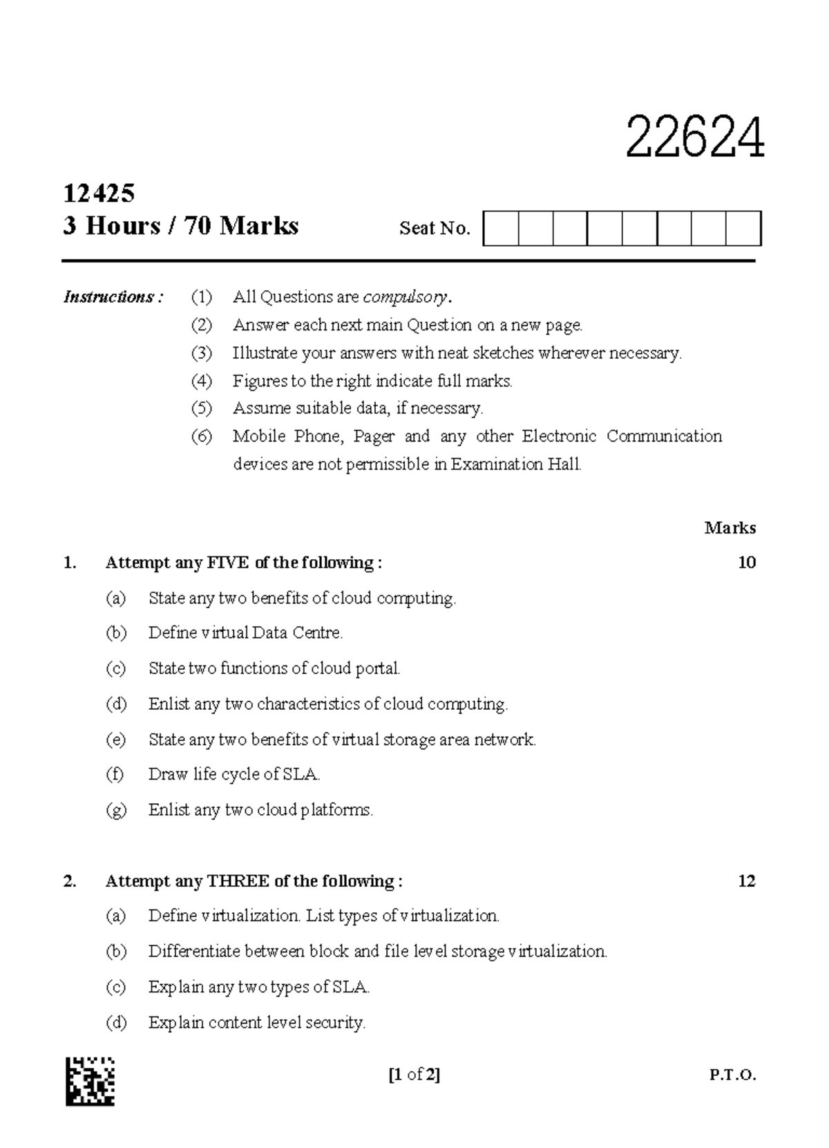 22624 Winter 2024 Exam: Cloud Computing & Virtualization Questions ...
