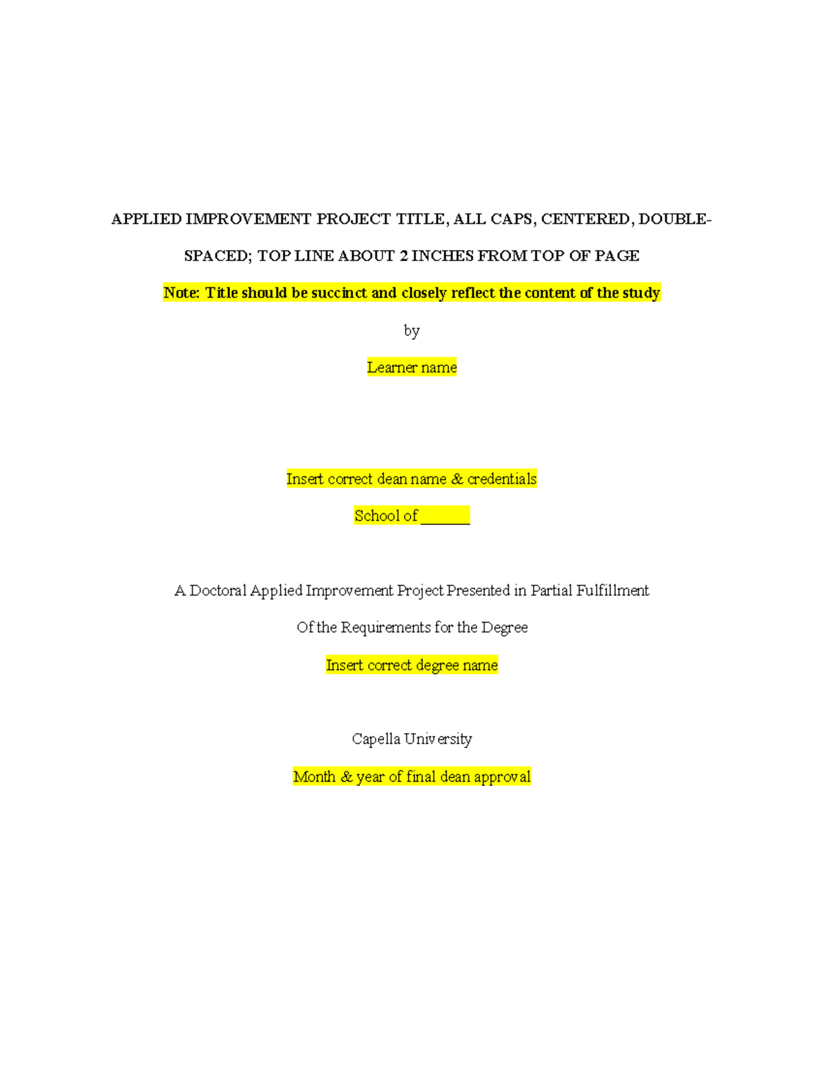 EDD 9953 Action Plan Template for Doctoral Applied Improvement Project ...