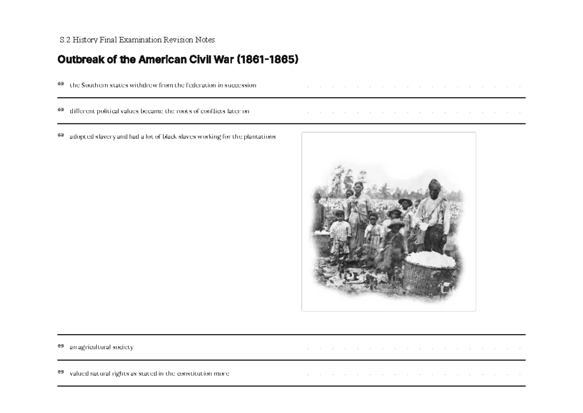 S.2 History Final Exam Revision: American Civil War Overview - Studocu