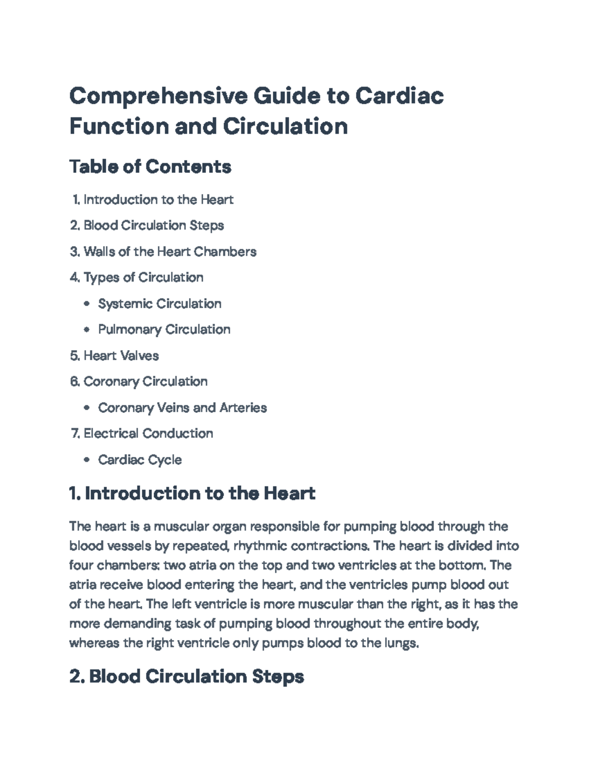 Comprehensive Overview of Cardiac Function and Blood Circulation ...