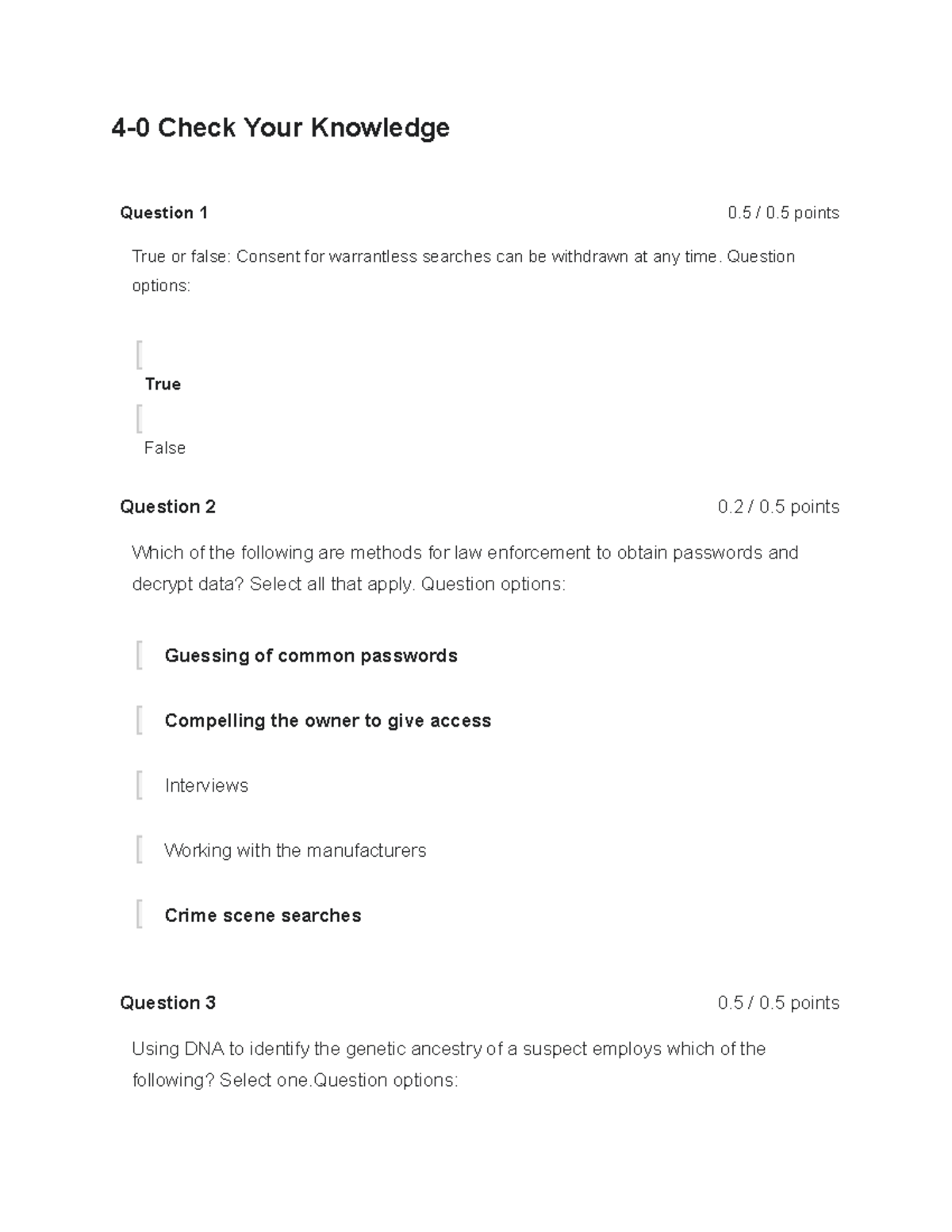 4-0 Check Your Knowledge: Forensic Methods & Consent Quiz - Studocu