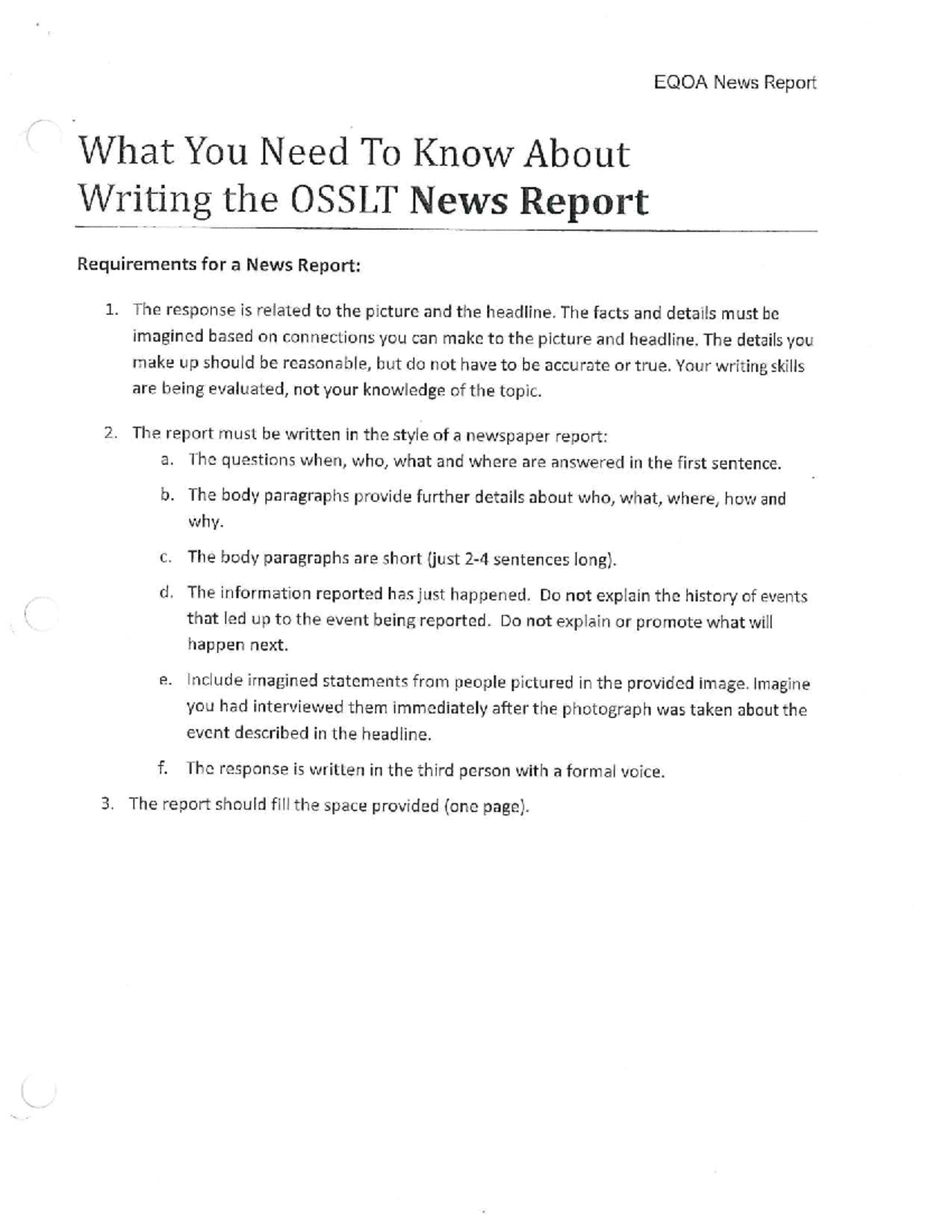 OSSLT News Report Writing Tips and Examples for Success - Studocu