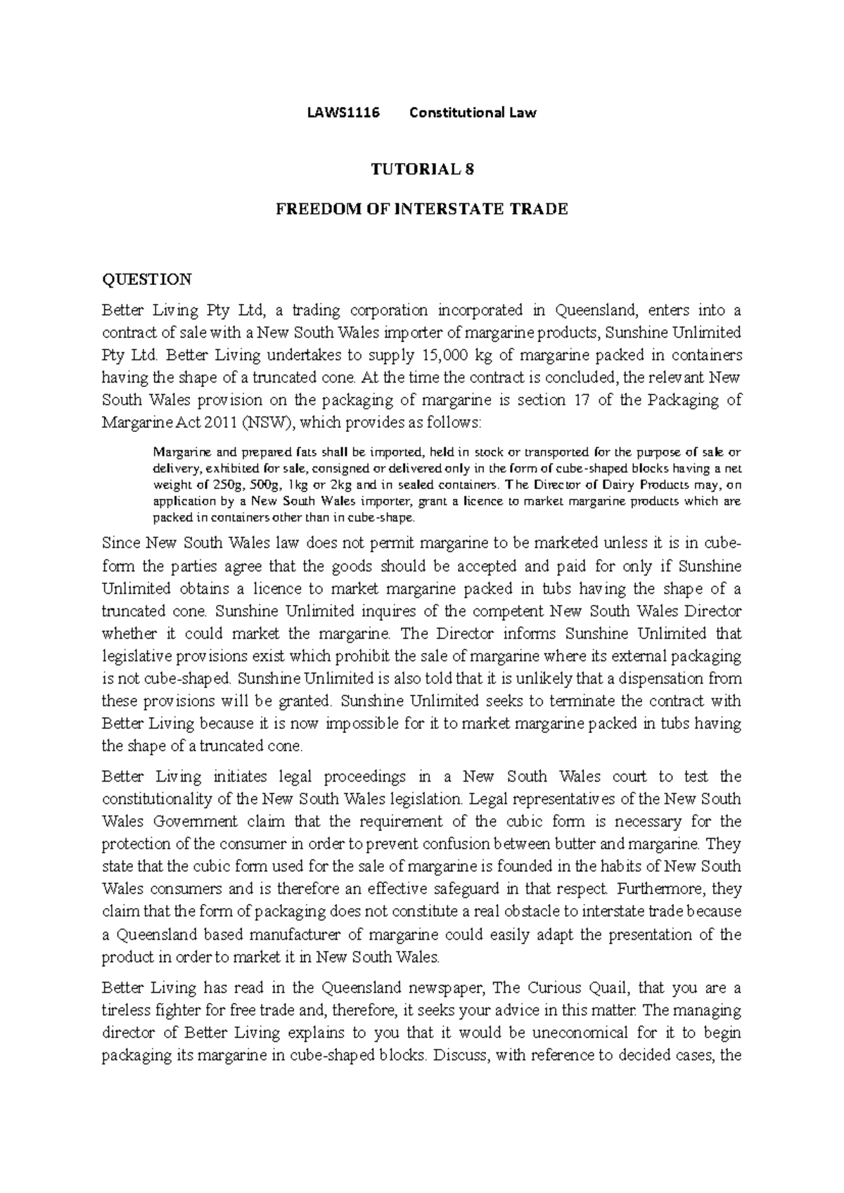 Const Law Tutorials 2016 - Tutorial 8 - Handout - LAWS1116 ...