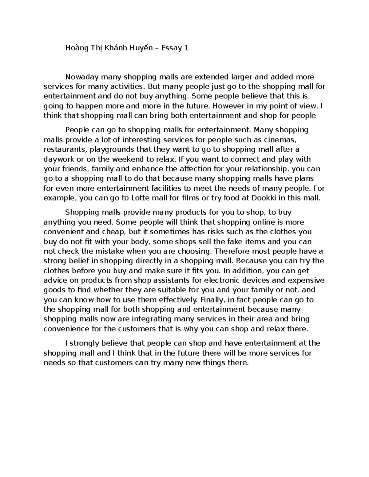 Essay 1: The Dual Role of Shopping Malls in Modern Society - Studocu