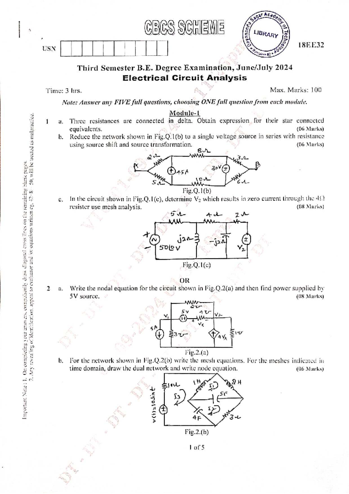 18EE32 - Third Semester Electrical Circuit Analysis Question Paper ...
