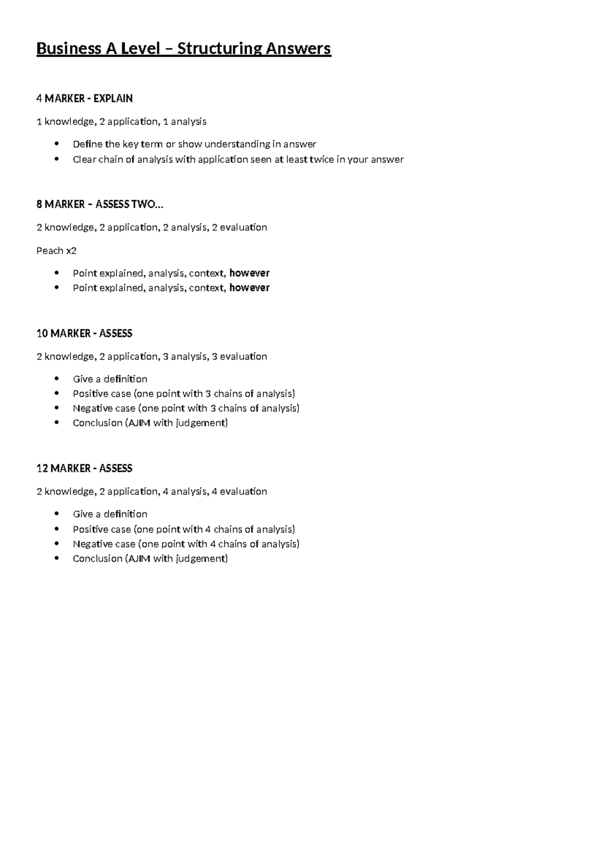 A Level Business: Guide to Structuring Exam Answers - Studocu