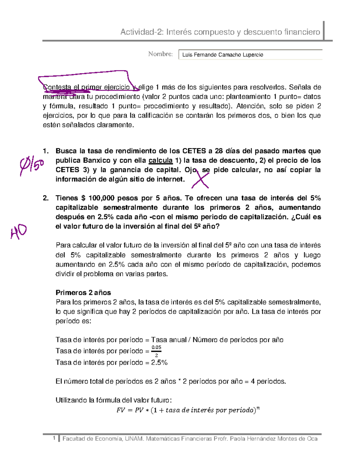 Luis Fernando Camacho Lupercio E2 (2021-1) Ejercicios de Matemáticas Financieras - Studocu