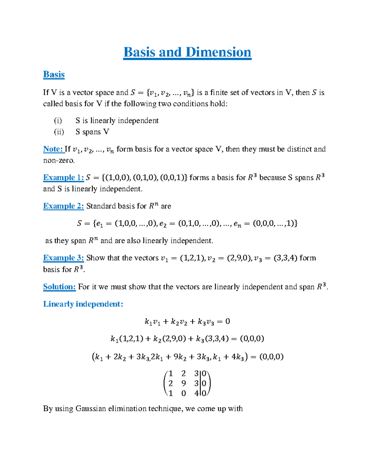 Basis and Dimension: Understanding Vector Spaces (MATH 16) - Studocu