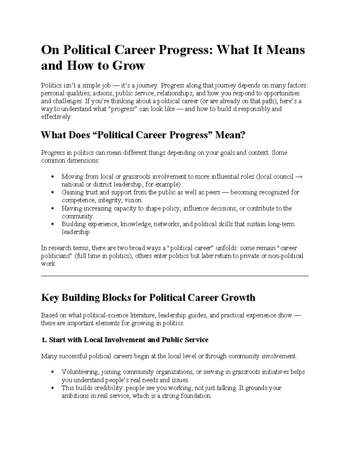Political Career Progress: Key Strategies for Growth and Success - Studocu