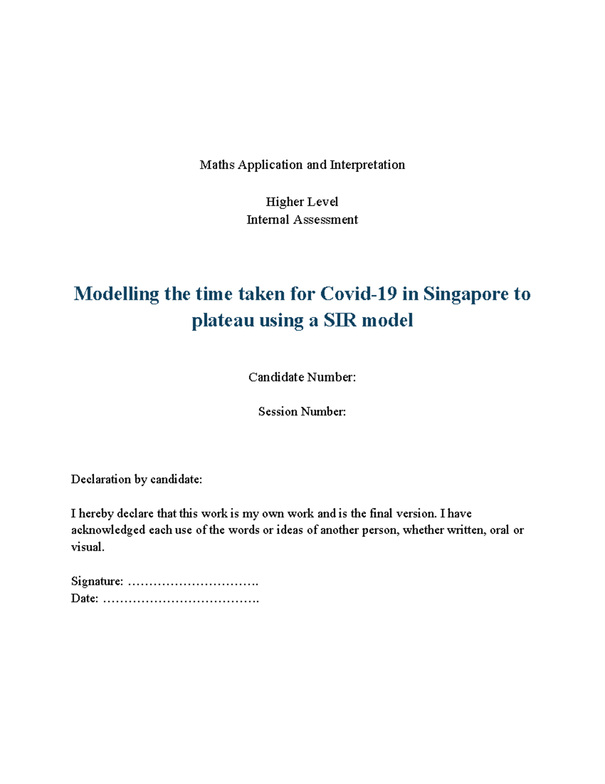 IB Mathematics IA - Maths Application and Interpretation Higher Level ...