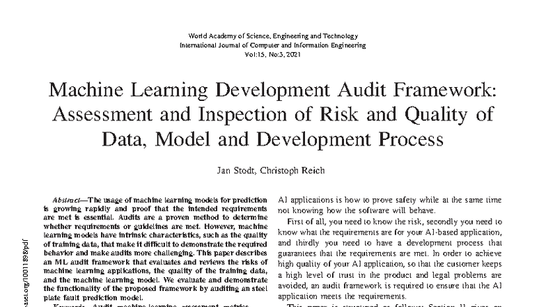 Machine Learning Model Development Audit Framework: Risk & Quality ...