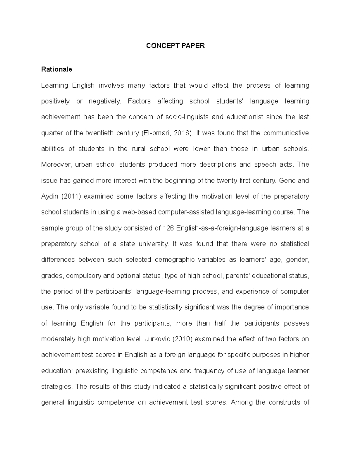Concept Paper/Thesis - CONCEPT PAPER Rationale Learning English ...