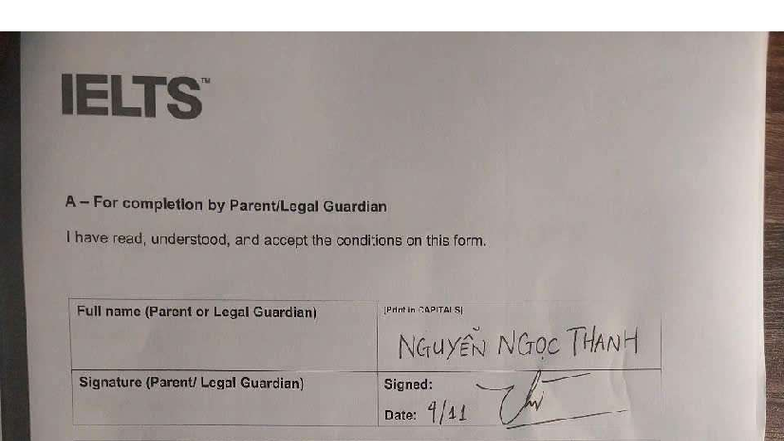 Guardian Consent Form for IELTS Test Taker - NGUYÊN NGOC DUNG - Studocu