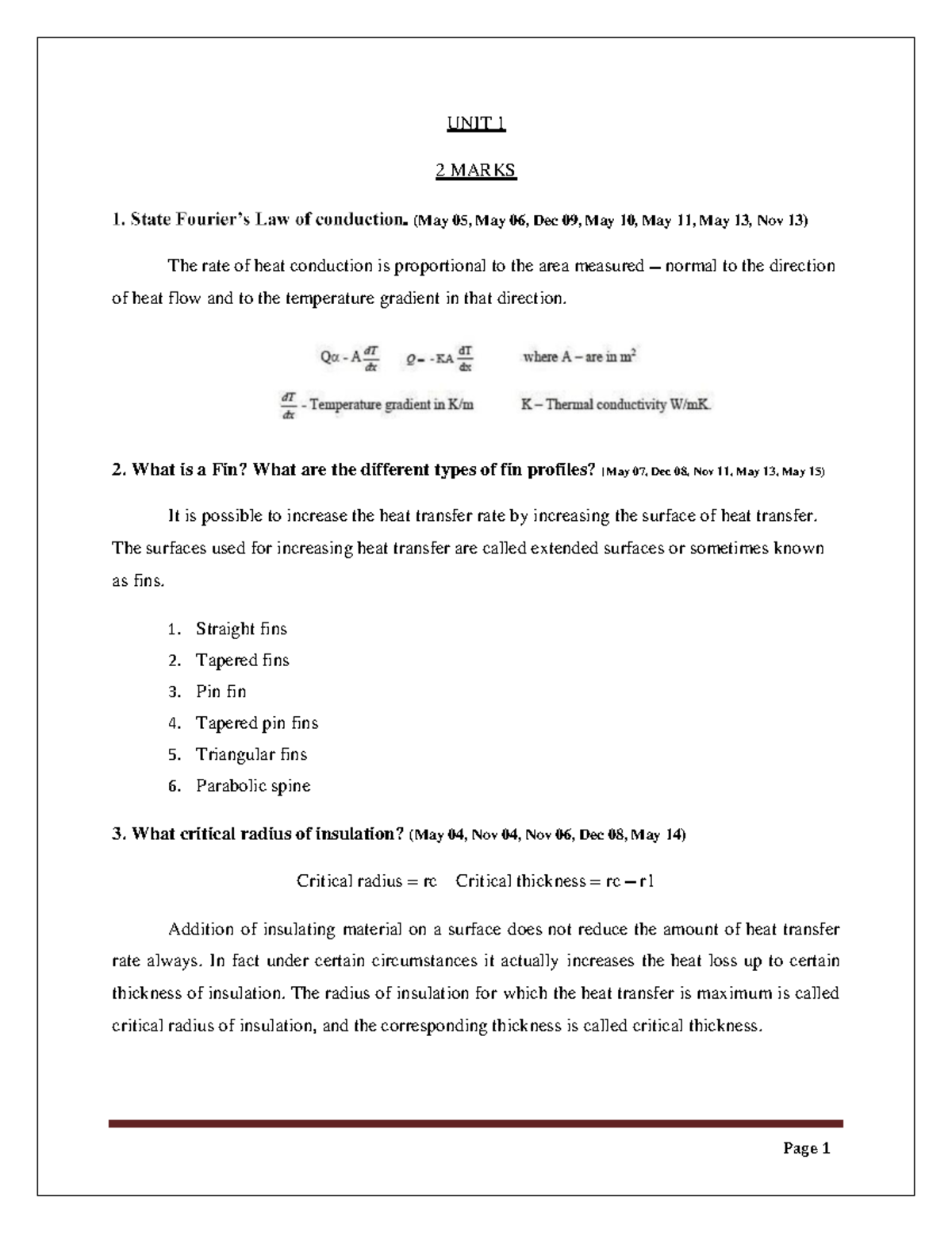 ME8693 - Heat Transfer Concepts and Fin Efficiency Notes - Studocu