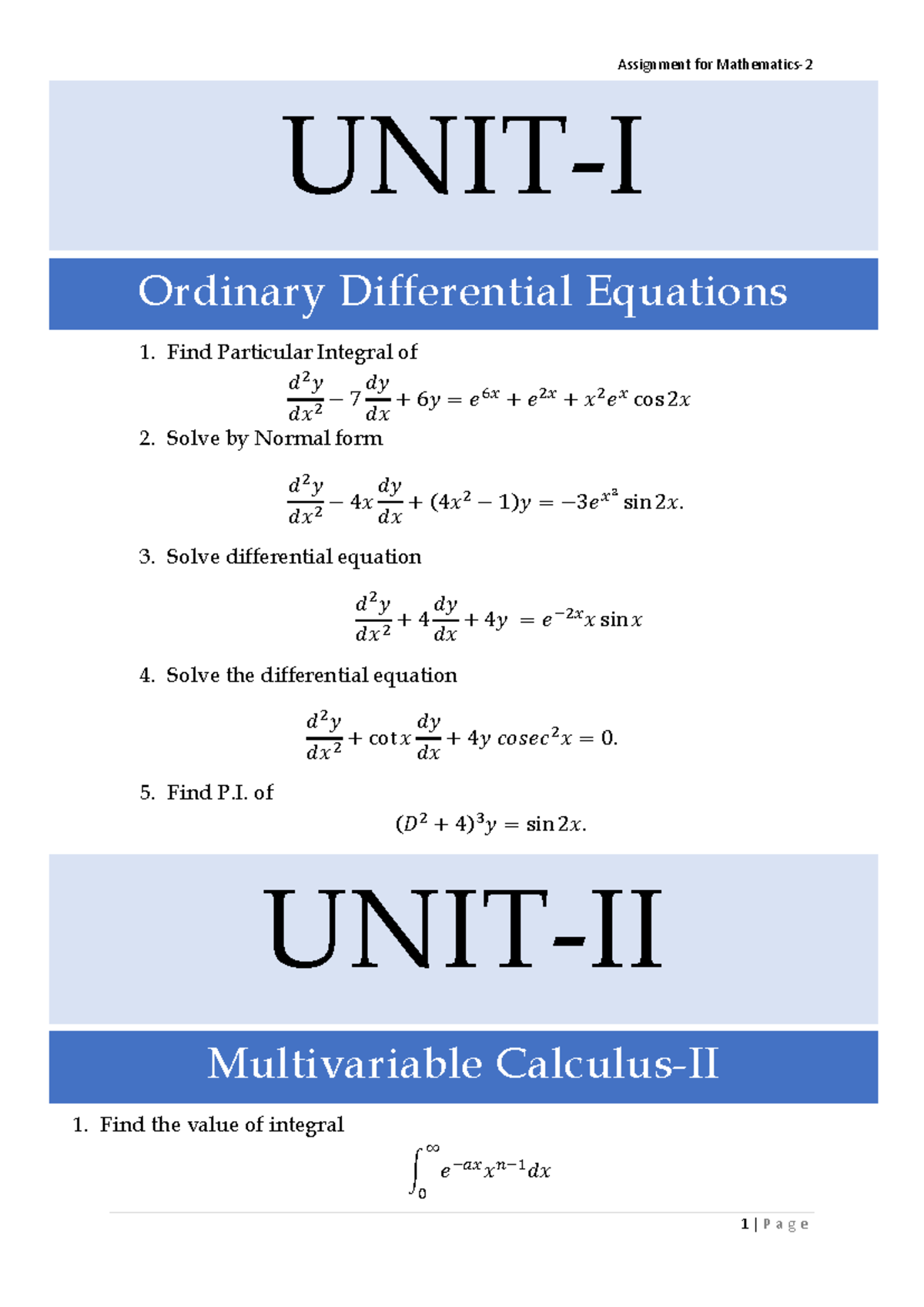 Maths 2 Assignment: Differential Equations & Multivariable Calculus ...