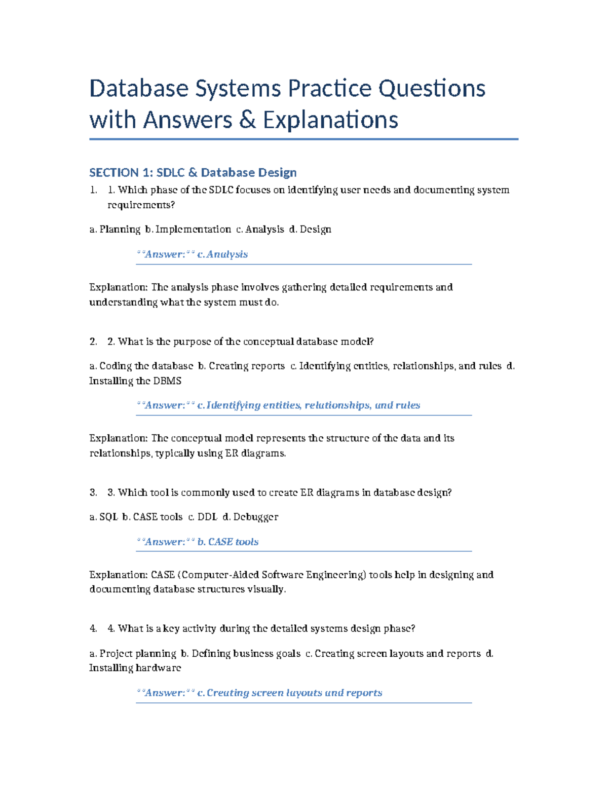 Database Systems Practice Questions & Answers (DBSYS 101) - Studocu