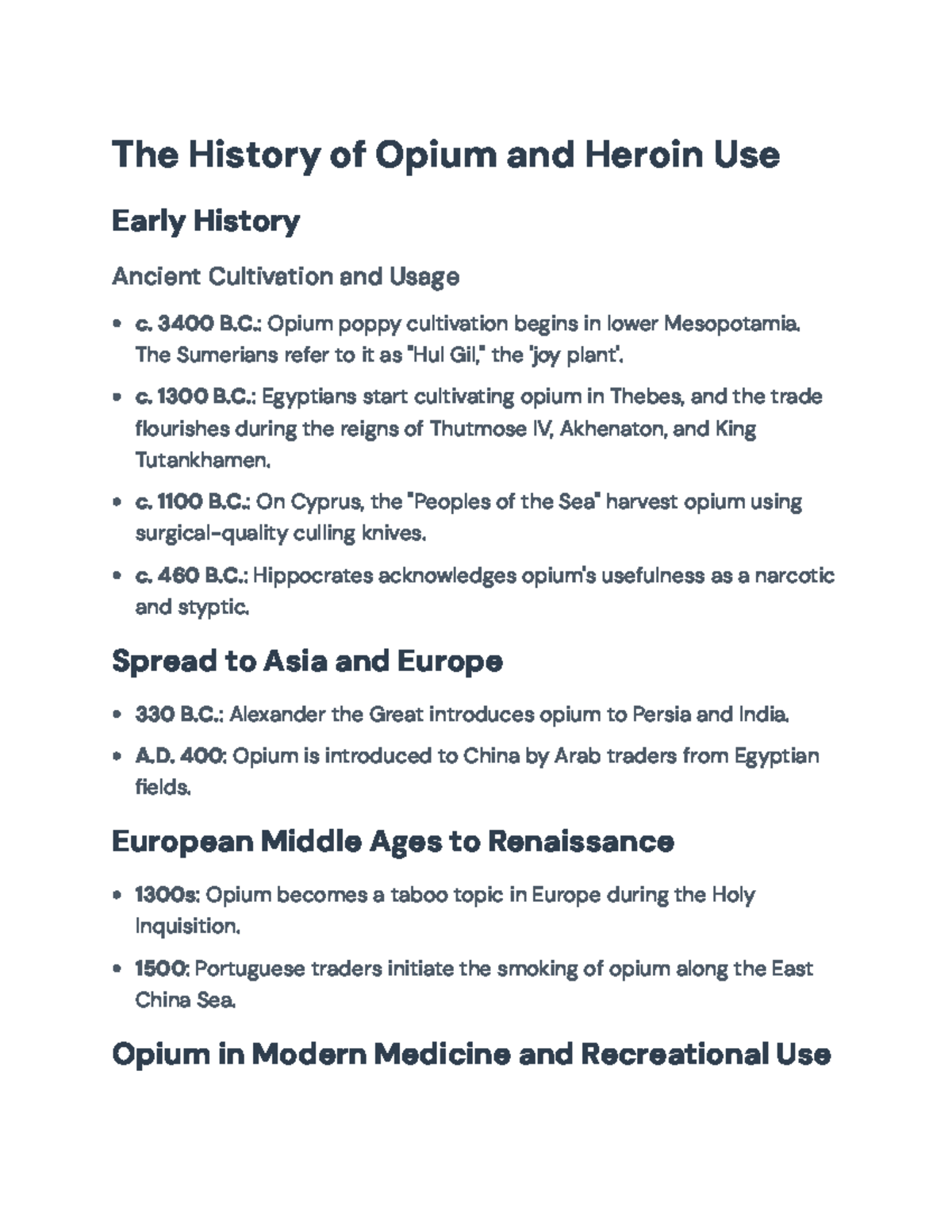 The Historical Impact of Opium and Heroin Use: Antiquity to Modern Day ...