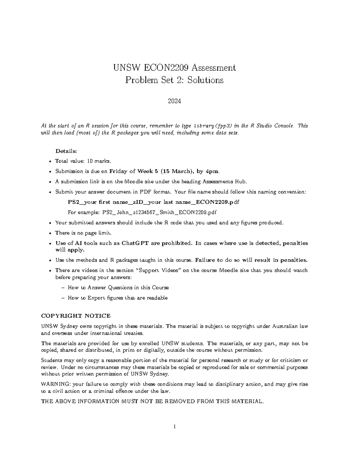 ECON2209 Problem Set 2 Solutions - Detailed Analysis for 2024 - Studocu