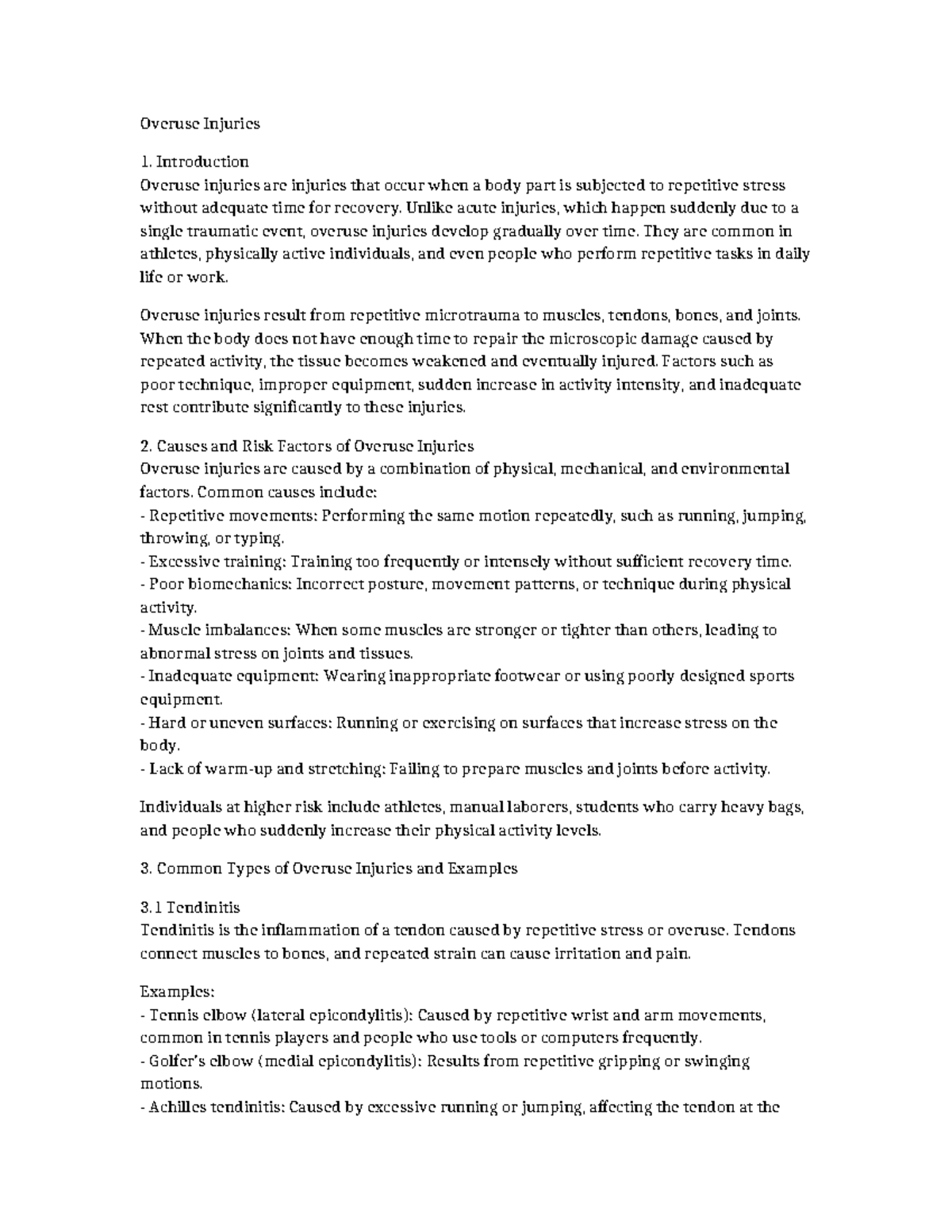 Overuse Injuries: Causes, Types, and Prevention Strategies - Studocu