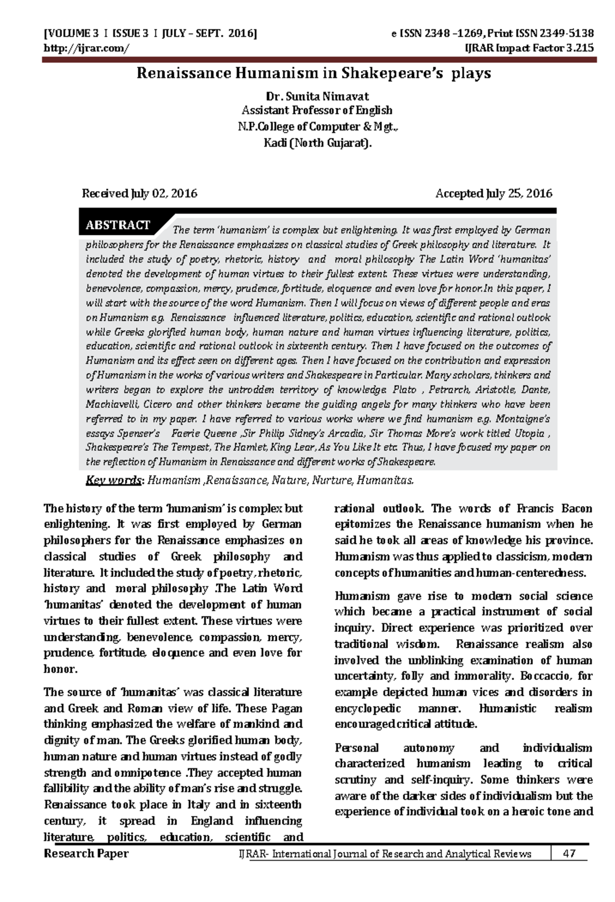 Renaissance Humanism in Shakespeare's Plays: An Analysis - Studocu