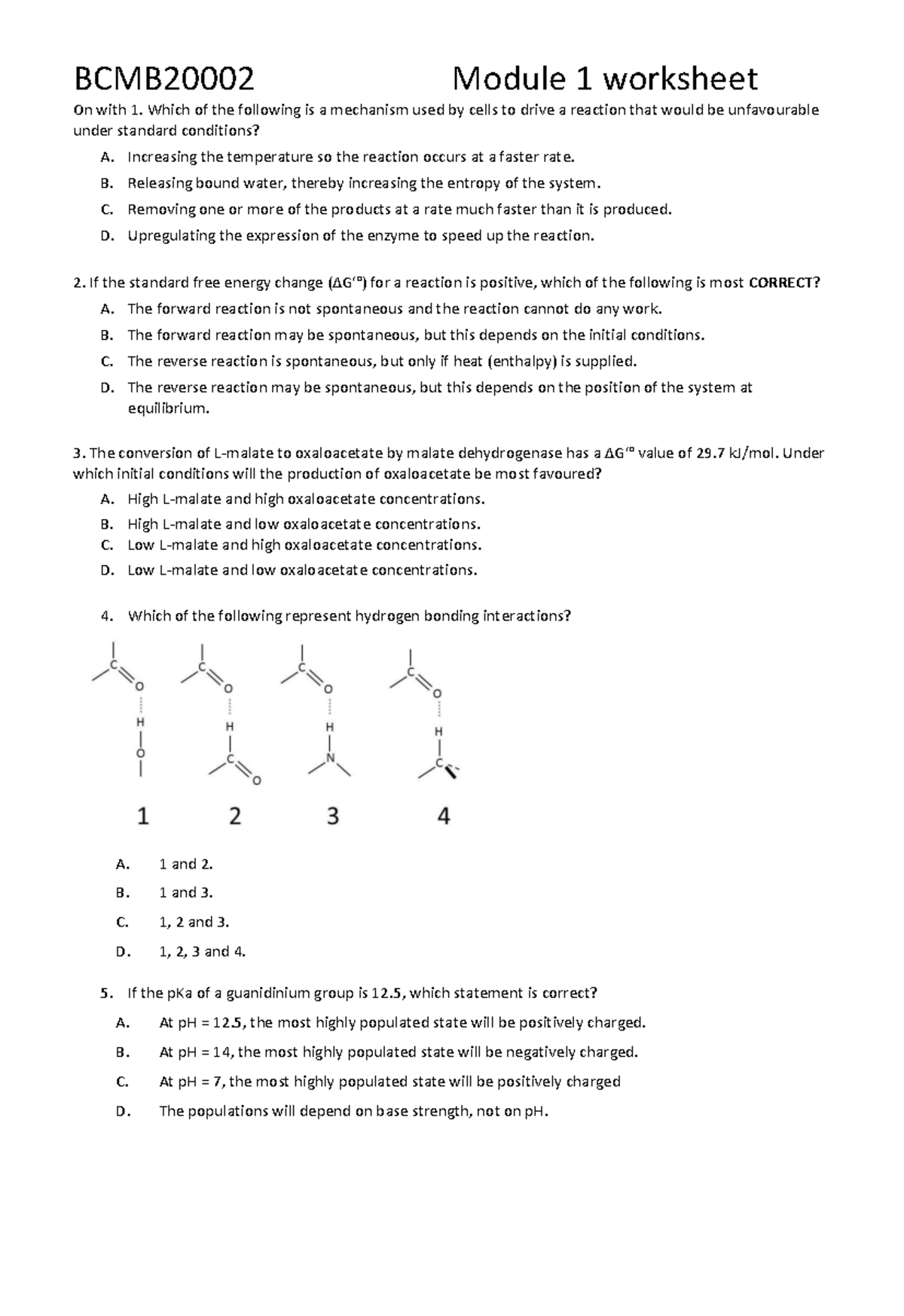 Tutorial/Module 1 worksheet - BCMB20002 Module 1 worksheet On with 1. Which of the following is ...