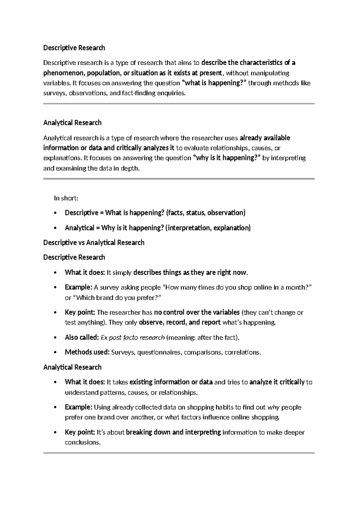 Descriptive vs Analytical Research: Key Concepts and Examples - Studocu