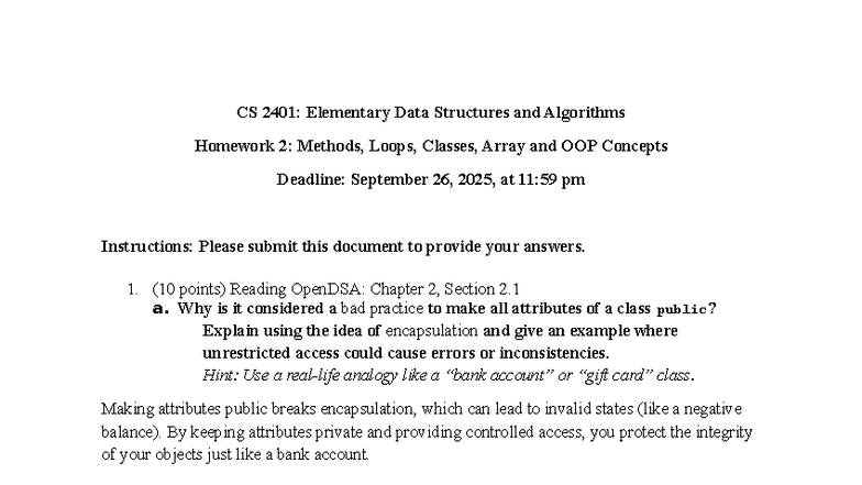 CS 2401: Homework 2 on Data Structures - Methods, Loops, and OOP ...