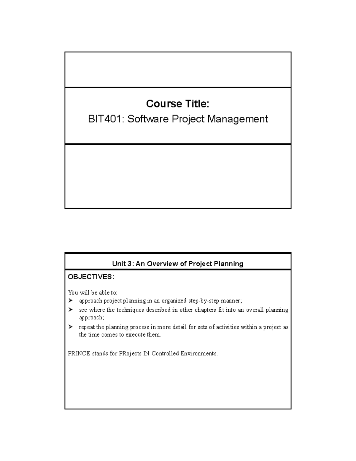 BIT401: Software Project Management - Unit 3 Project Planning Overview ...