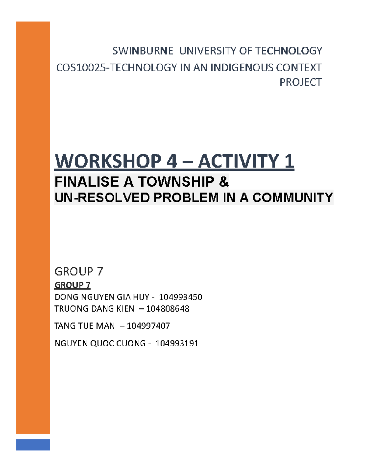 W4-activity 1 - WORKSHOP 4 – ACTIVITY 1 FINALISE A TOWNSHIP & UN ...