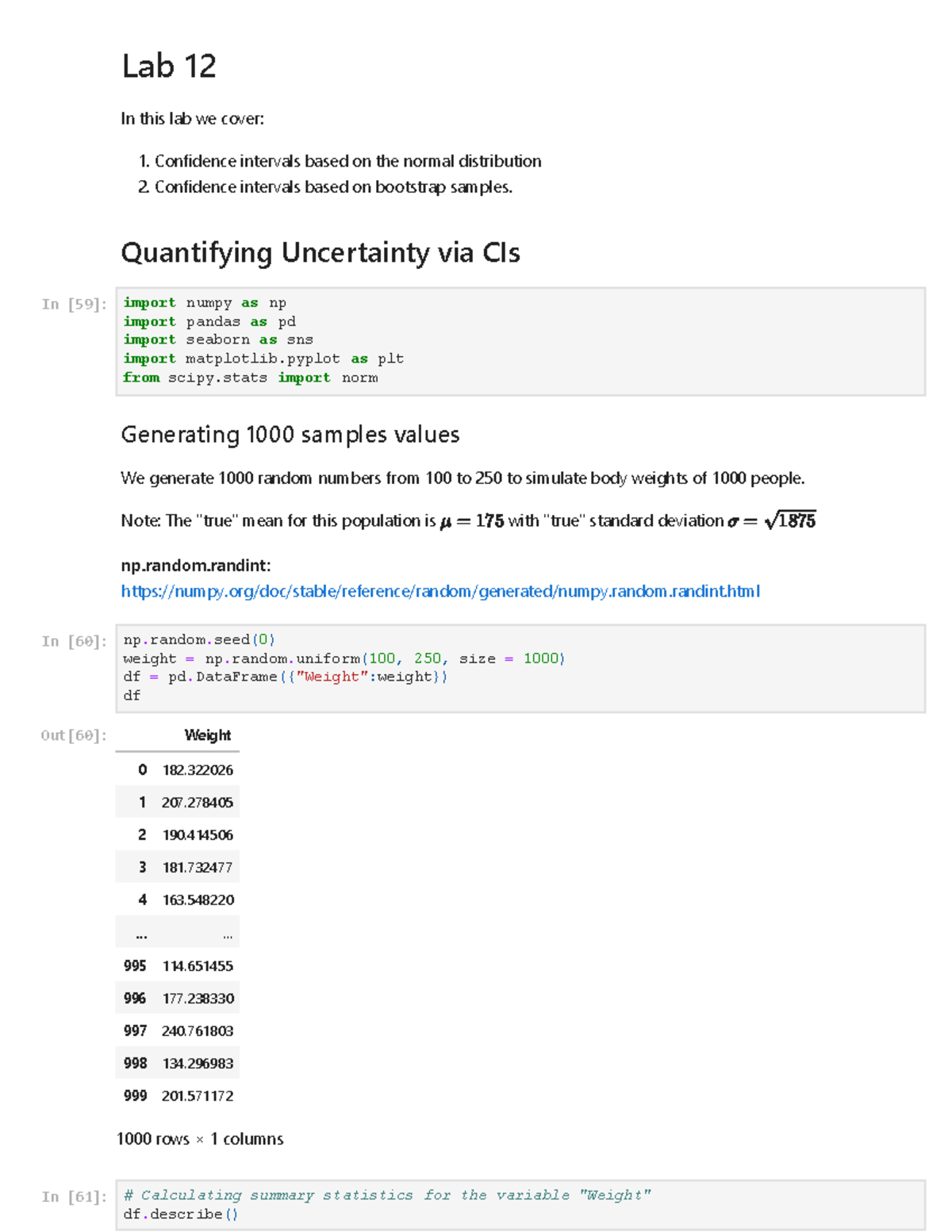 Lab 12 - lab 12 - Lab 12 In this lab we cover: Confidence intervals ...
